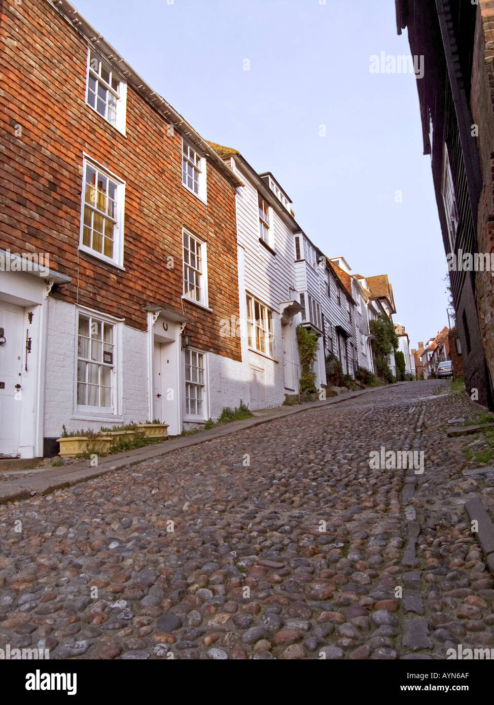 Cobbled road of Mermaid Street Rye Sussex UK Stock Photo - Alamy