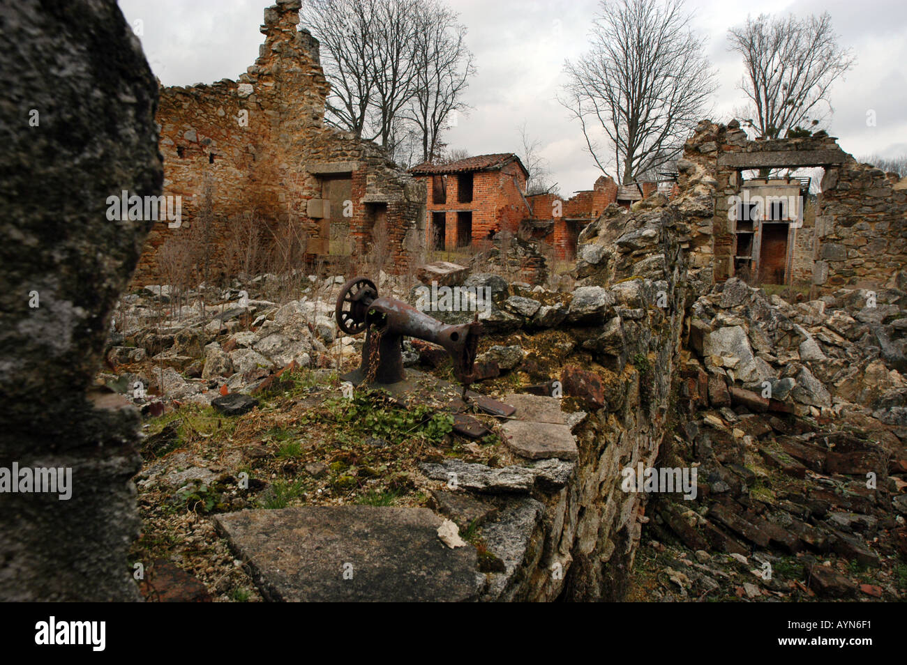 ORADOUR SUR GLANE FRANCE. THE BURNT AND RUINED REMAINS OF THE VILLAGE ...