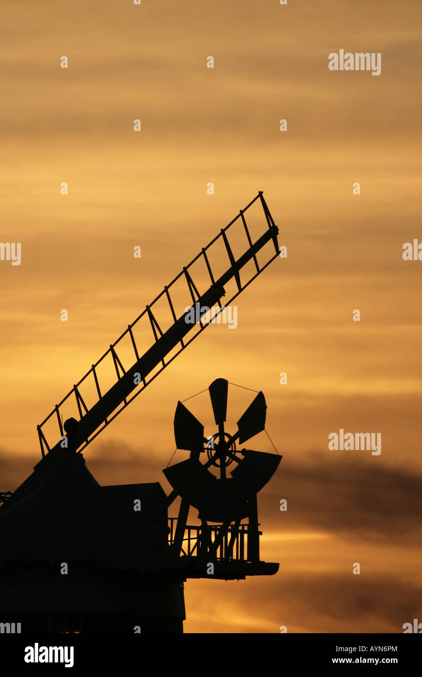 Windmill at sunset near Burnham Overy Straithe on the North Norfolk ...