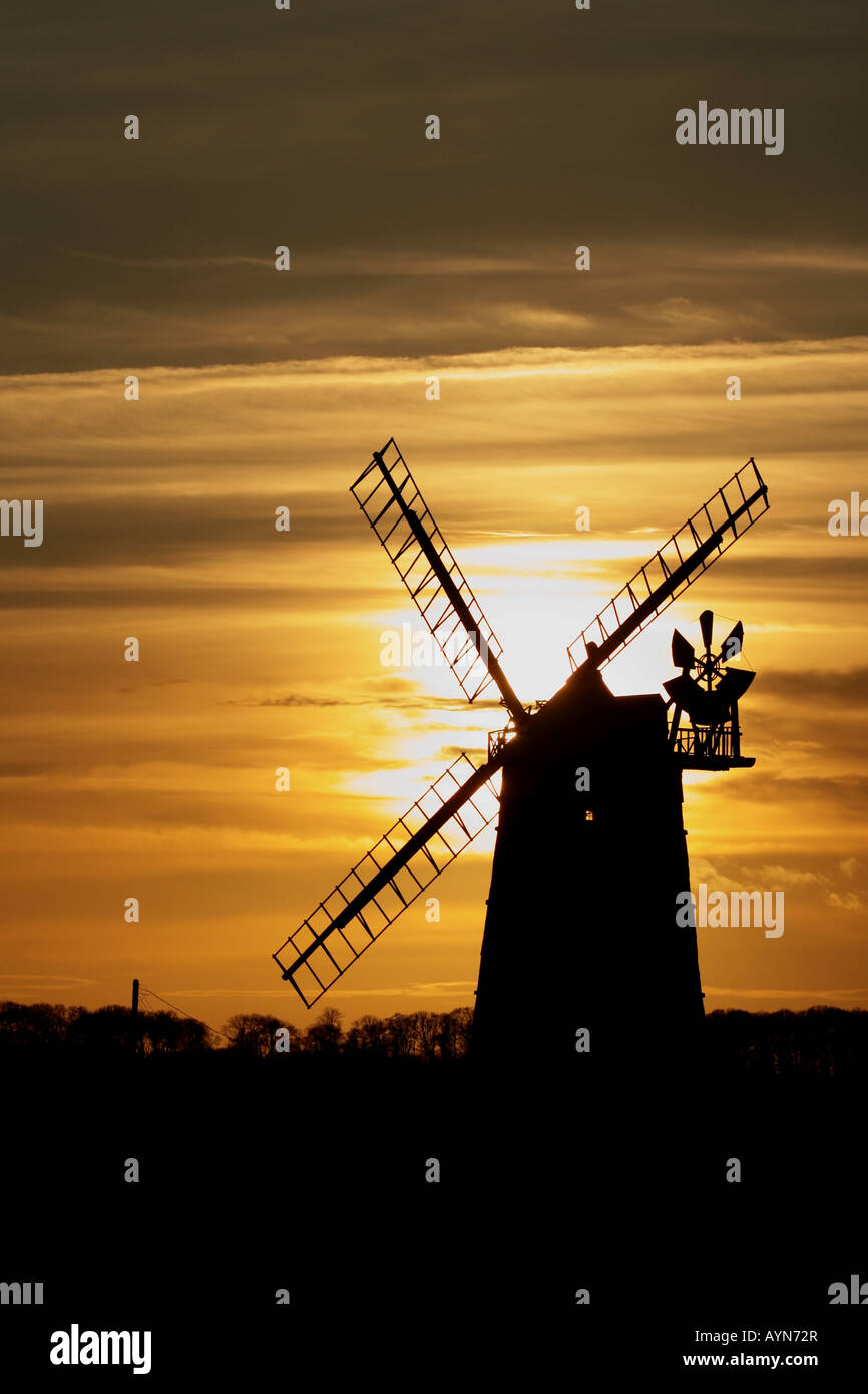 Windmill at sunset near Burnham Overy Straithe on the North Norfolk ...