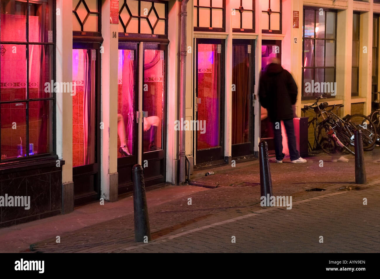 Window prostitution in the Walletjes red light district in central ...