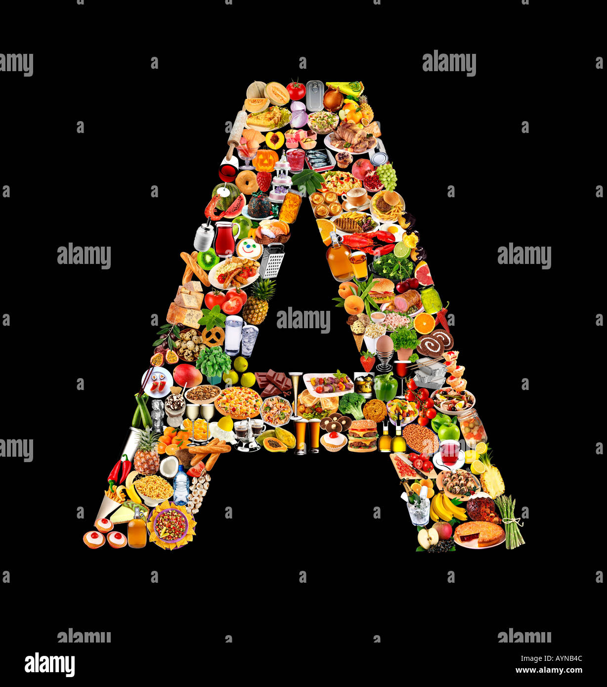 FOODFONT LETTER A ON BLACK Stock Photo - Alamy