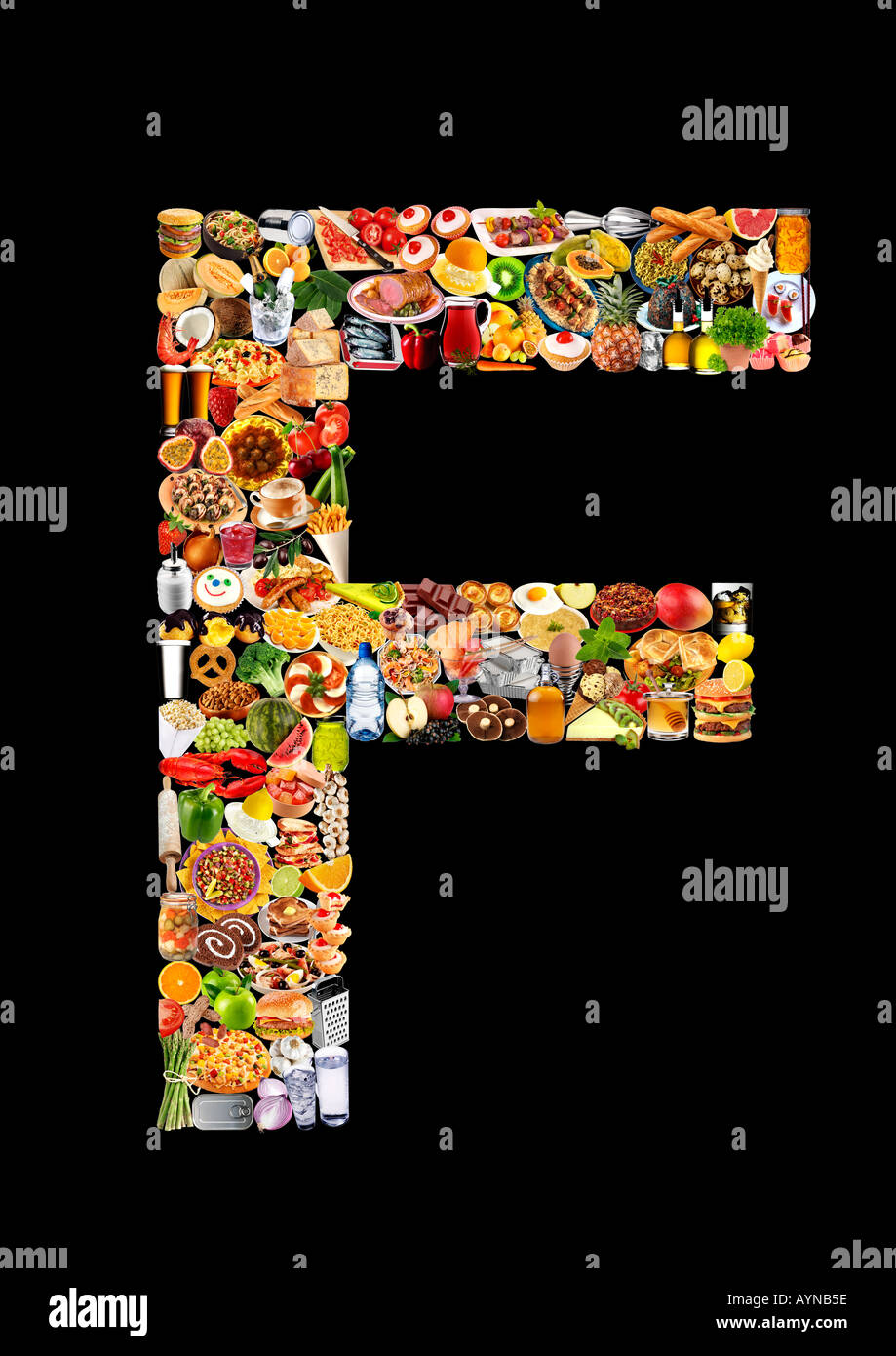 FOODFONT LETTER F ON BLACK Stock Photo - Alamy