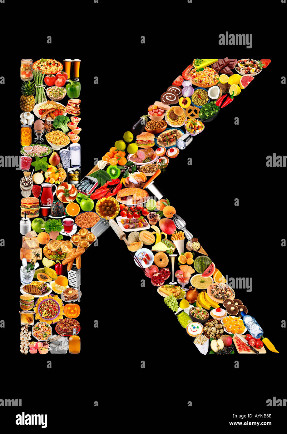 FOODFONT LETTER K ON BLACK Stock Photo - Alamy