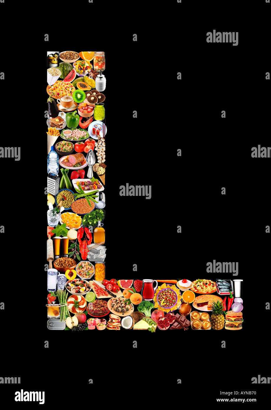 FOODFONT LETTER L ON BLACK Stock Photo - Alamy