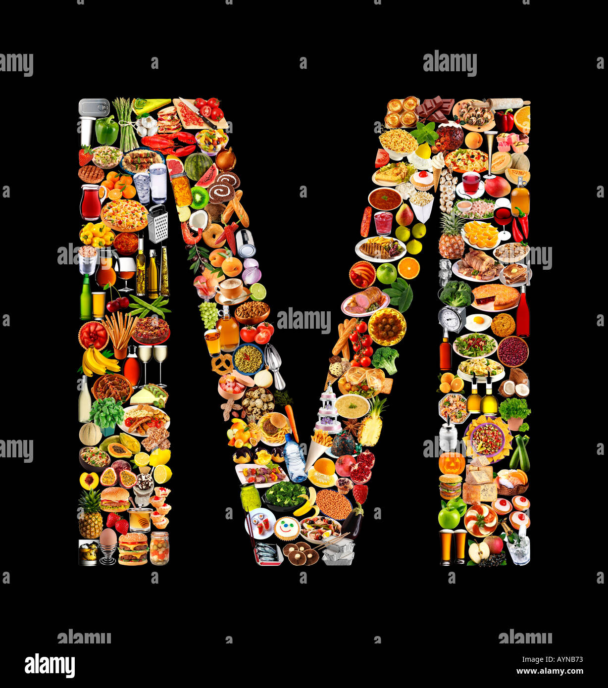 FOODFONT LETTER M ON BLACK Stock Photo - Alamy