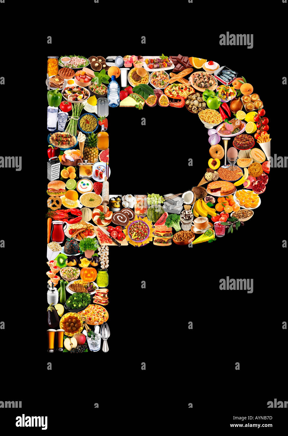 FOODFONT LETTER P ON BLACK Stock Photo - Alamy
