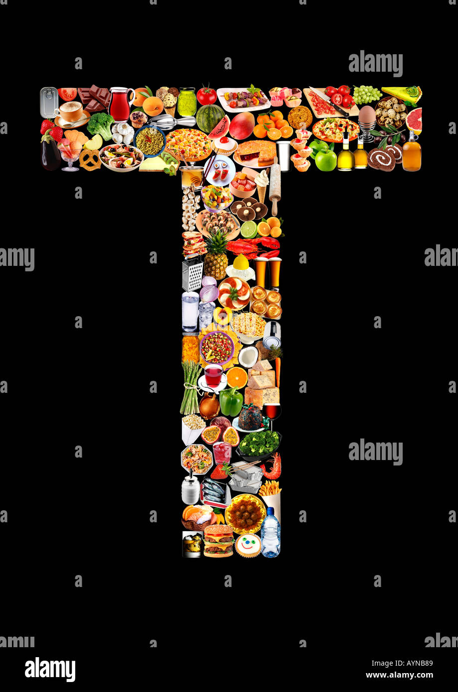 FOODFONT LETTER T ON BLACK Stock Photo - Alamy