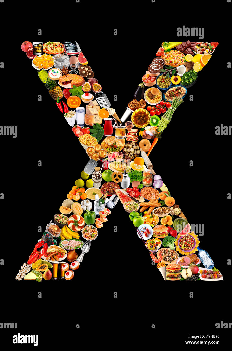 FOODFONT LETTER X ON BLACK Stock Photo - Alamy