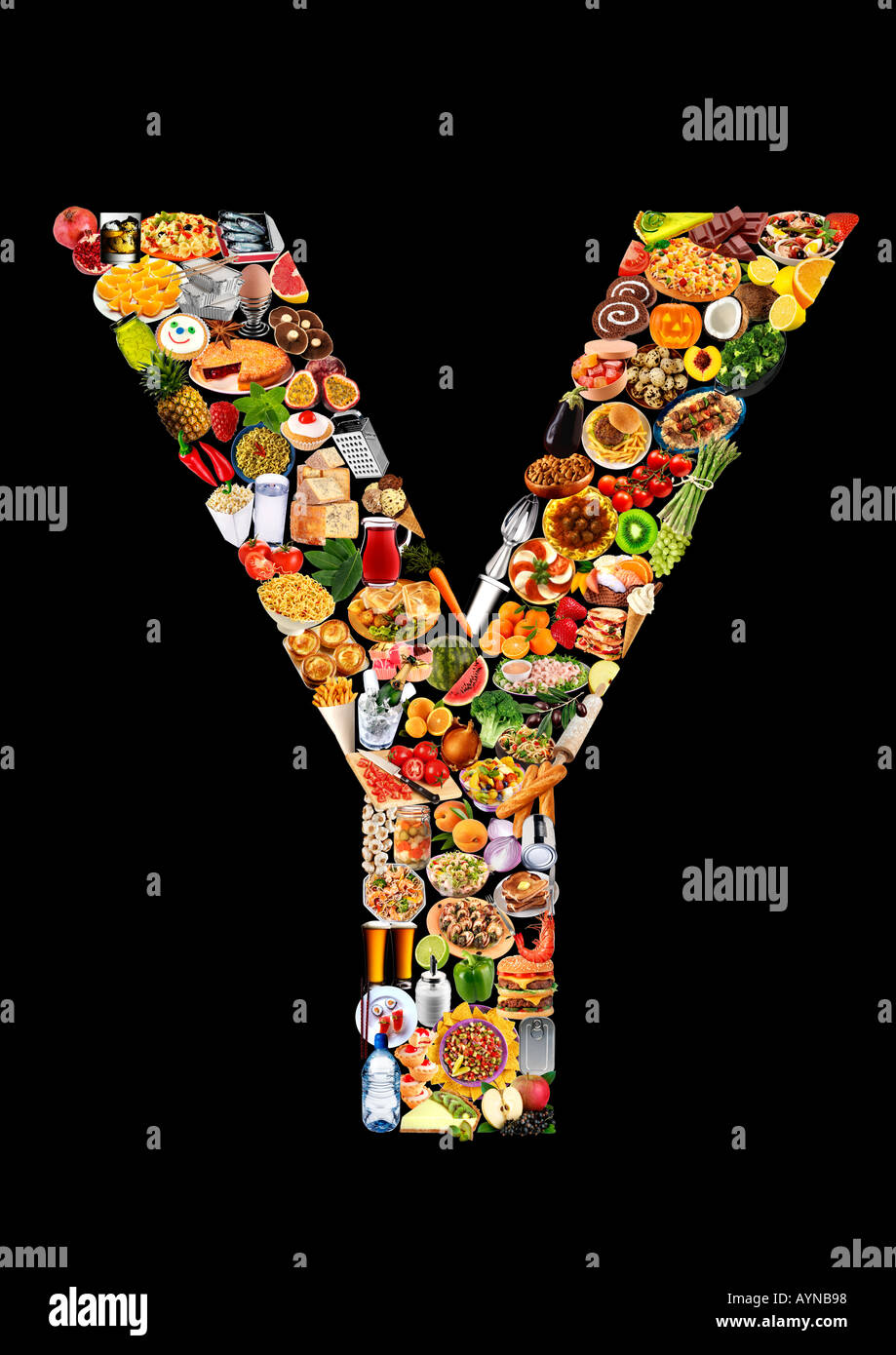 FOODFONT LETTER Y ON BLACK Stock Photo - Alamy