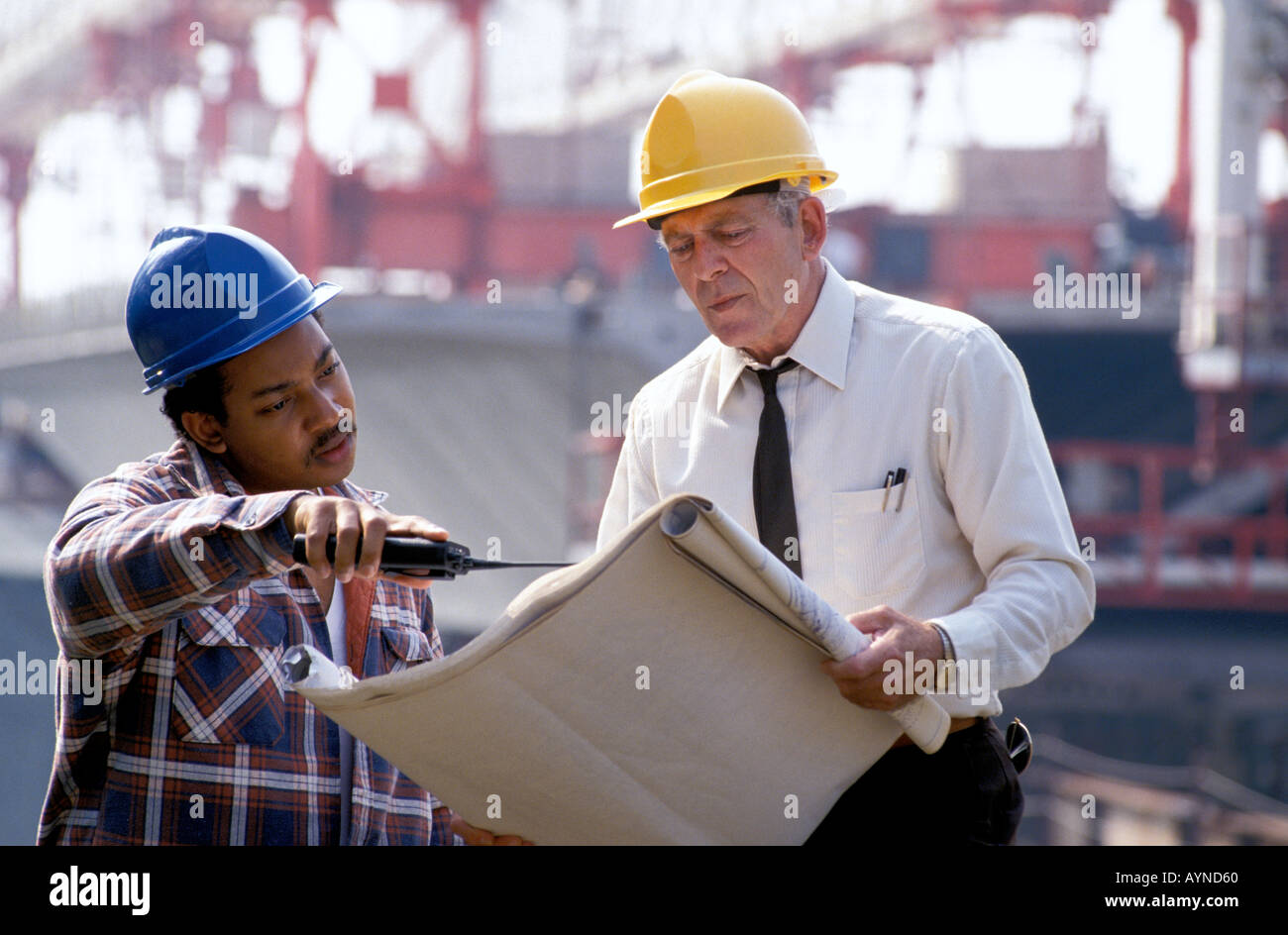 Engineer with bridge blueprints hi-res stock photography and images - Alamy