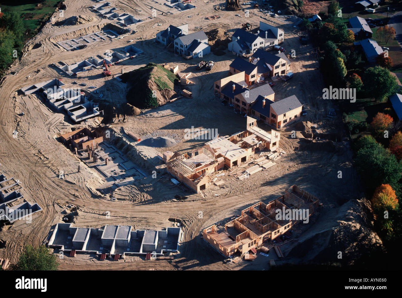 Aerial view of suburban condominium home development construction site ...