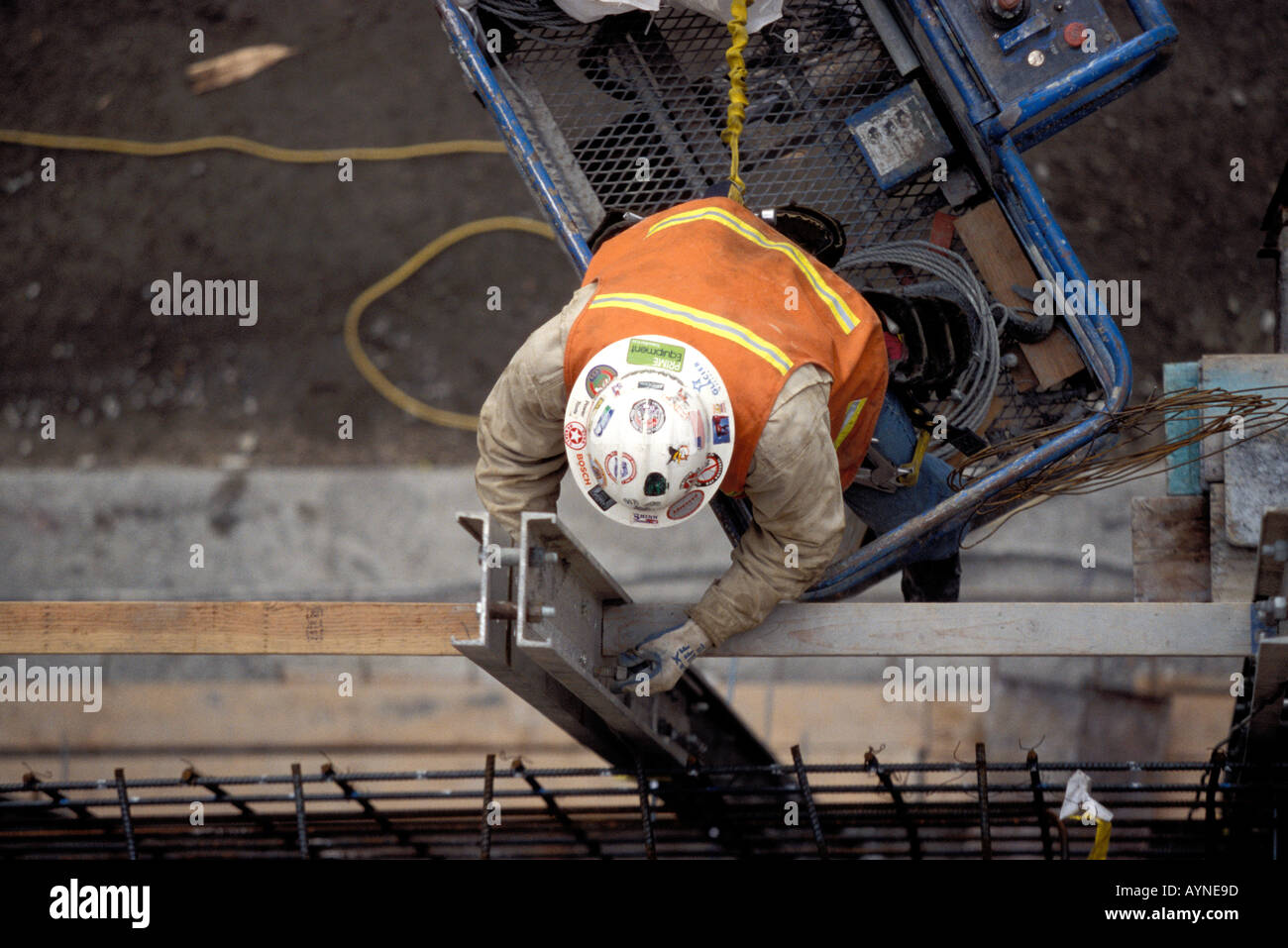 Overhead view of construction worker on building site working from ...