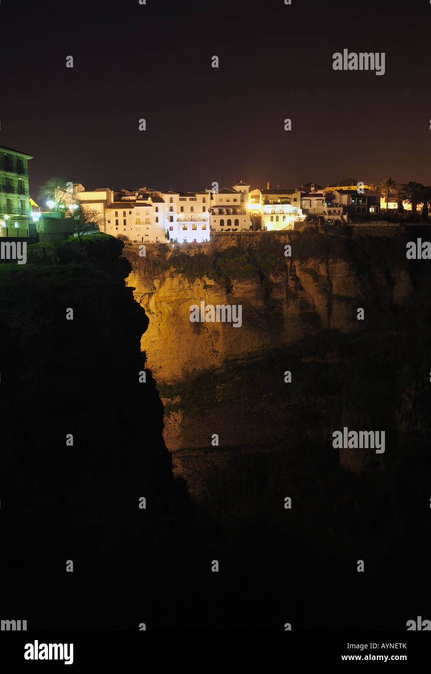 The edge of the gorge at night. Ronda, Andalusia, Spain Stock Photo - Alamy