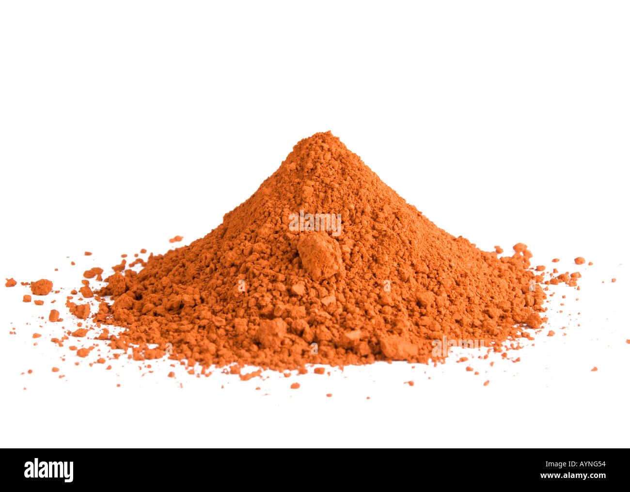 A pile of red ochre powdered pigment on a white background Stock Photo ...