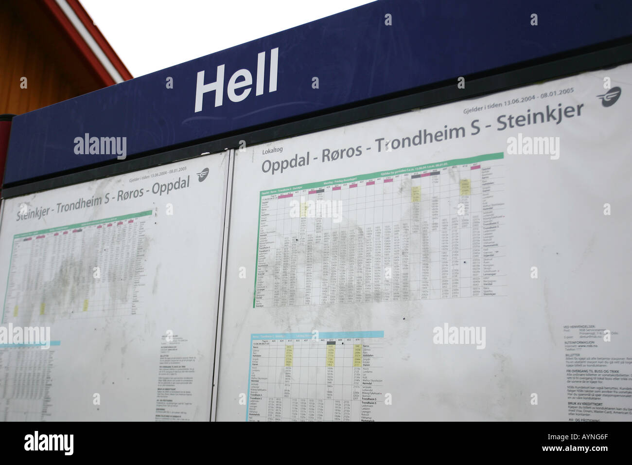 Hell station train timetable, at the railway station - Norway Stock ...