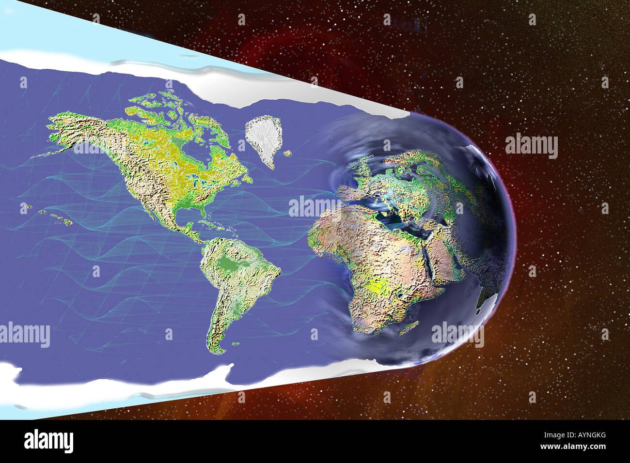 Map morphing into a globe Stock Photo - Alamy