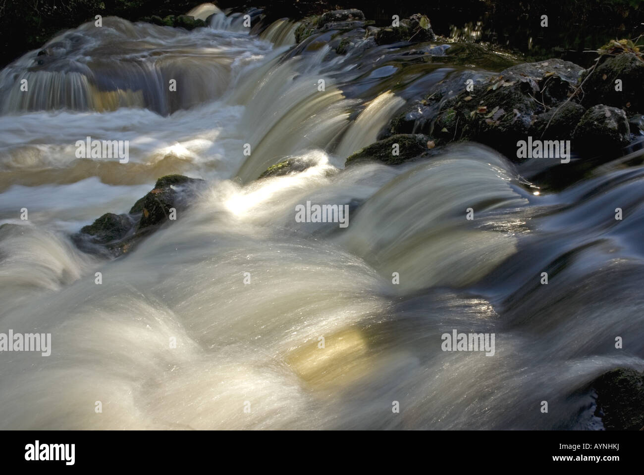Tumbling cataracts on the River Teign below Castle Drogo Stock Photo ...