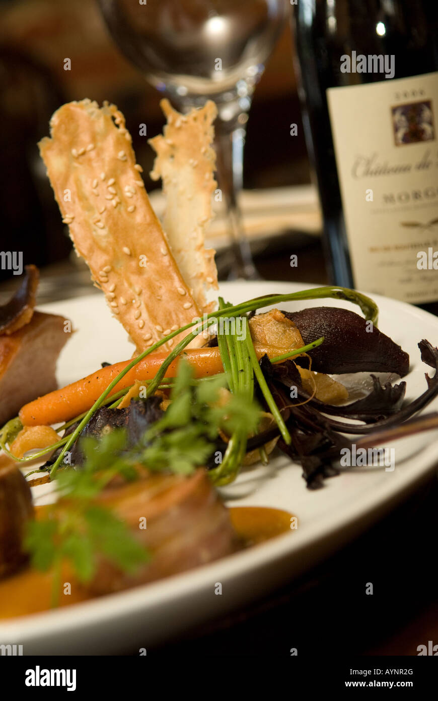 main course with pork served with red wine Stock Photo - Alamy