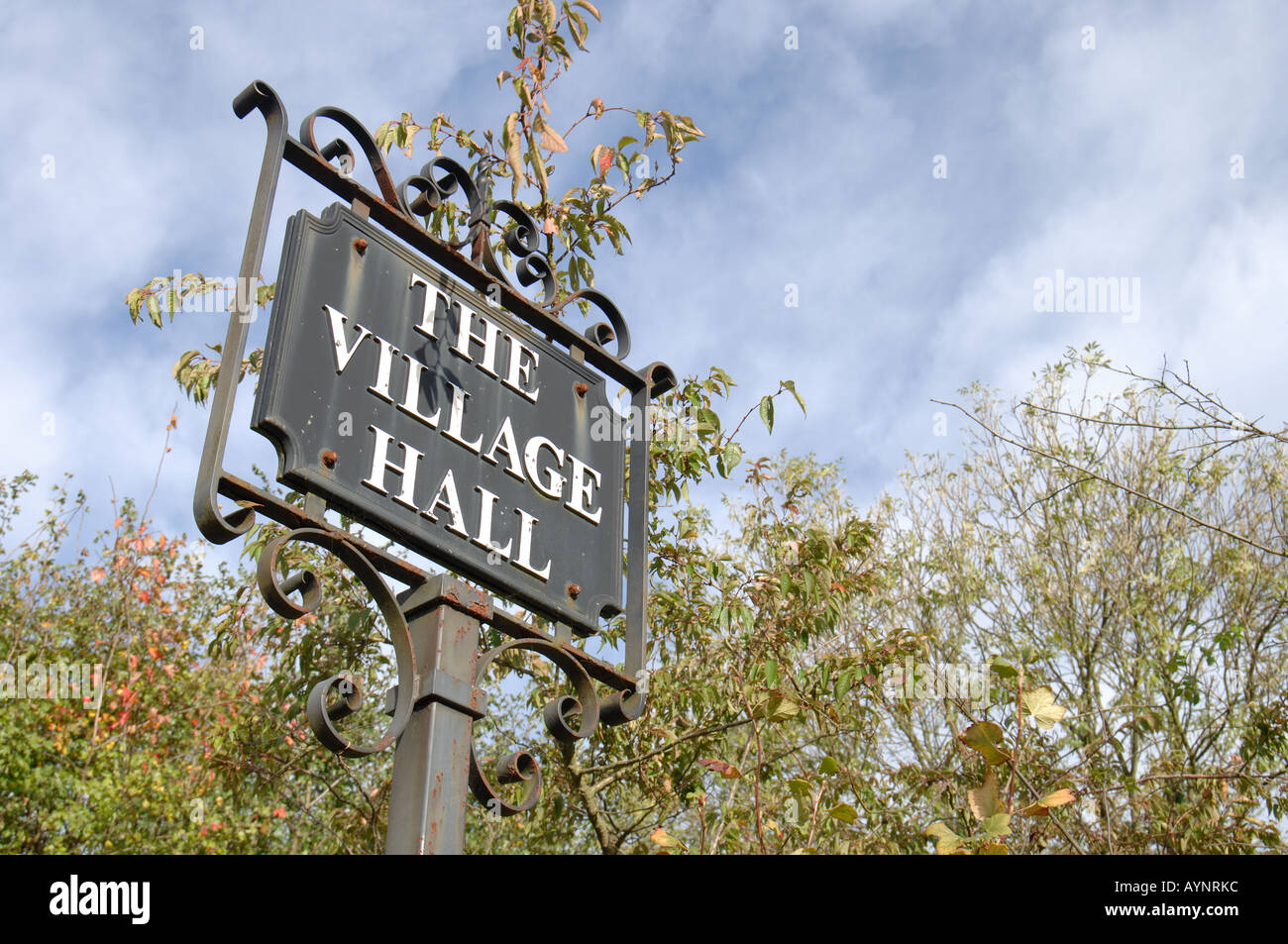 Wrought iron sign outside Lacey Green Village Hall, Buckinghamshire set ...
