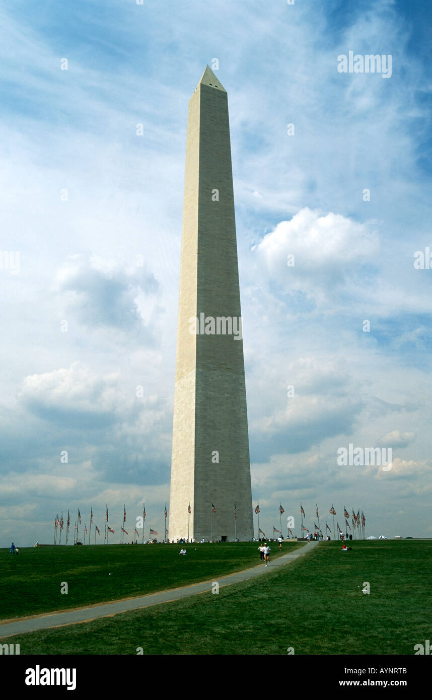 Flags flying round the base of the Washington Monument an obelisk ...