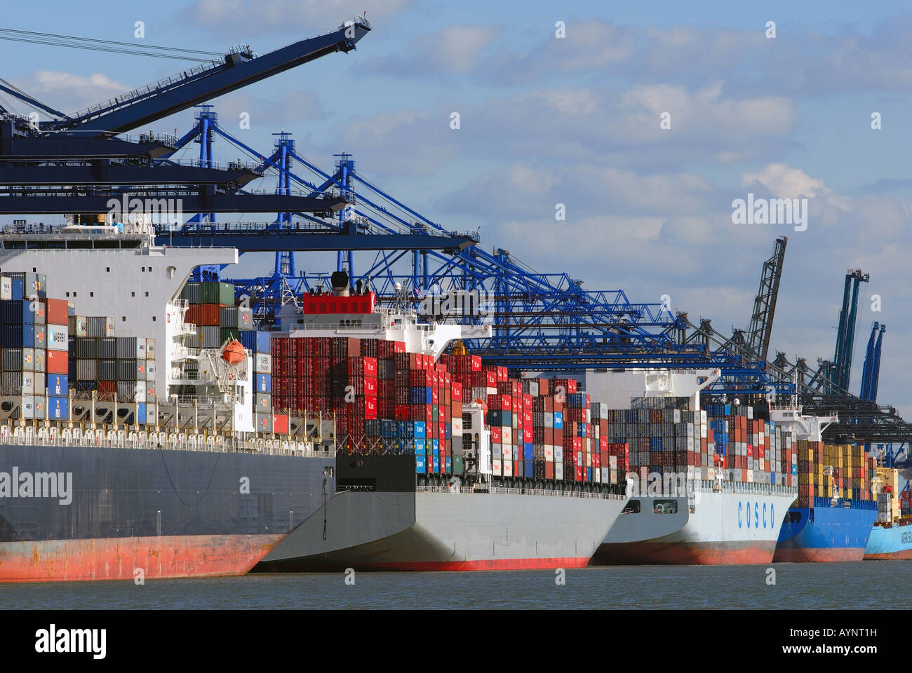 Container ships at Trinity Quay at the Port of Felexstowe in Suffolk ...