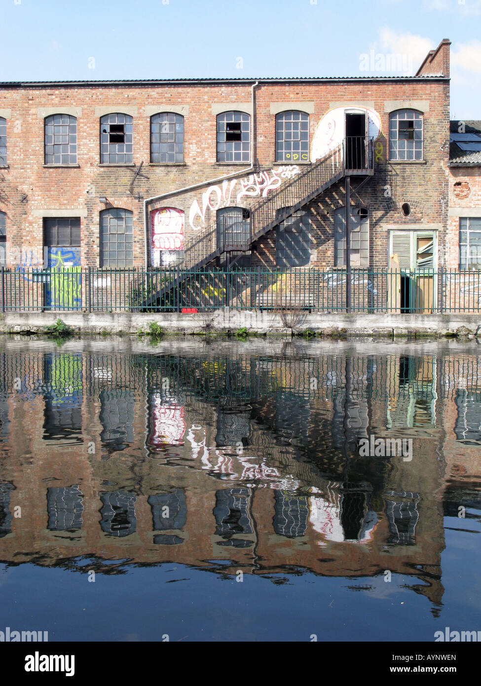 UK. Old warehouse by the Lea Canal in the Olympic site ready for ...