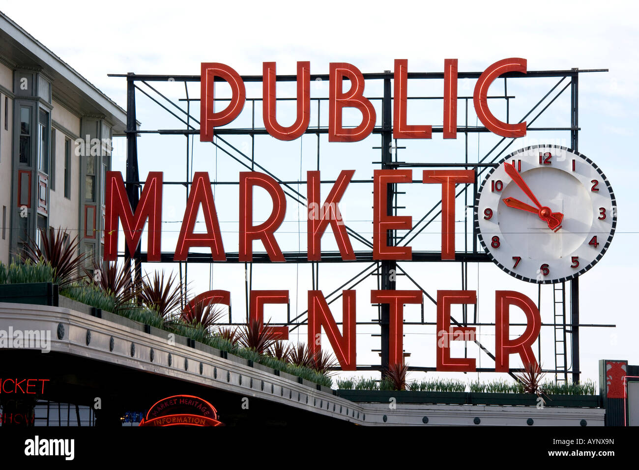 Neon Sign at Pike Place Market Seattle Washington State USA Stock Photo ...