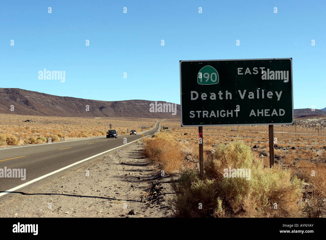 view of death valley sign, California USA from route 190 Stock Photo ...