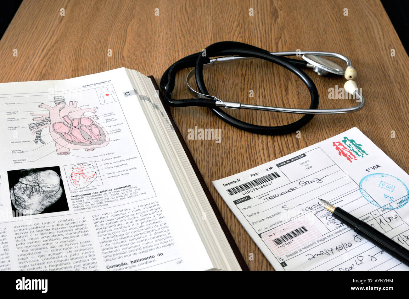 Book stethoscope fountainpen and medical prescription paper Stock Photo ...