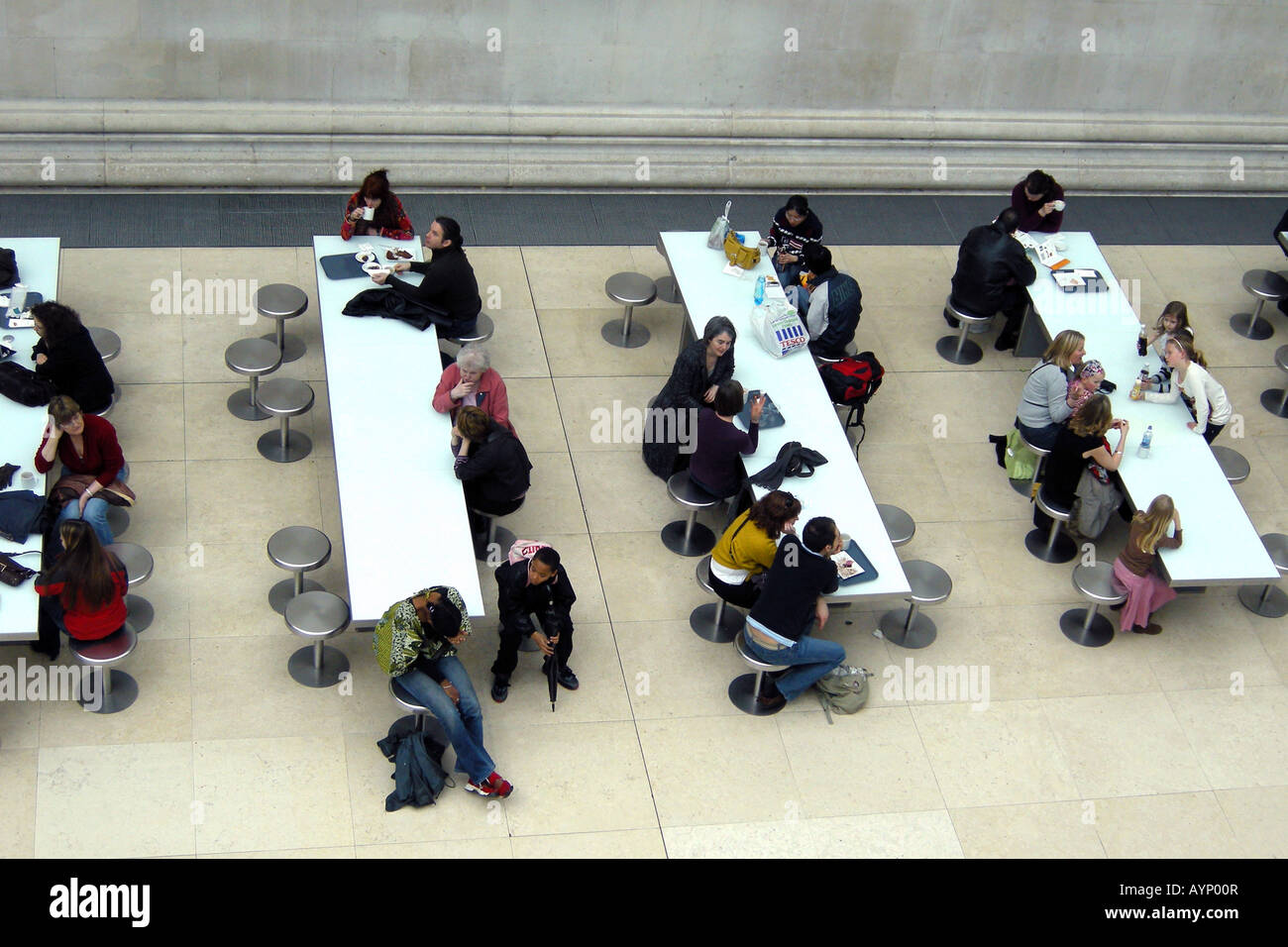 Rows of tables in the British Museum cafe London Stock Photo - Alamy