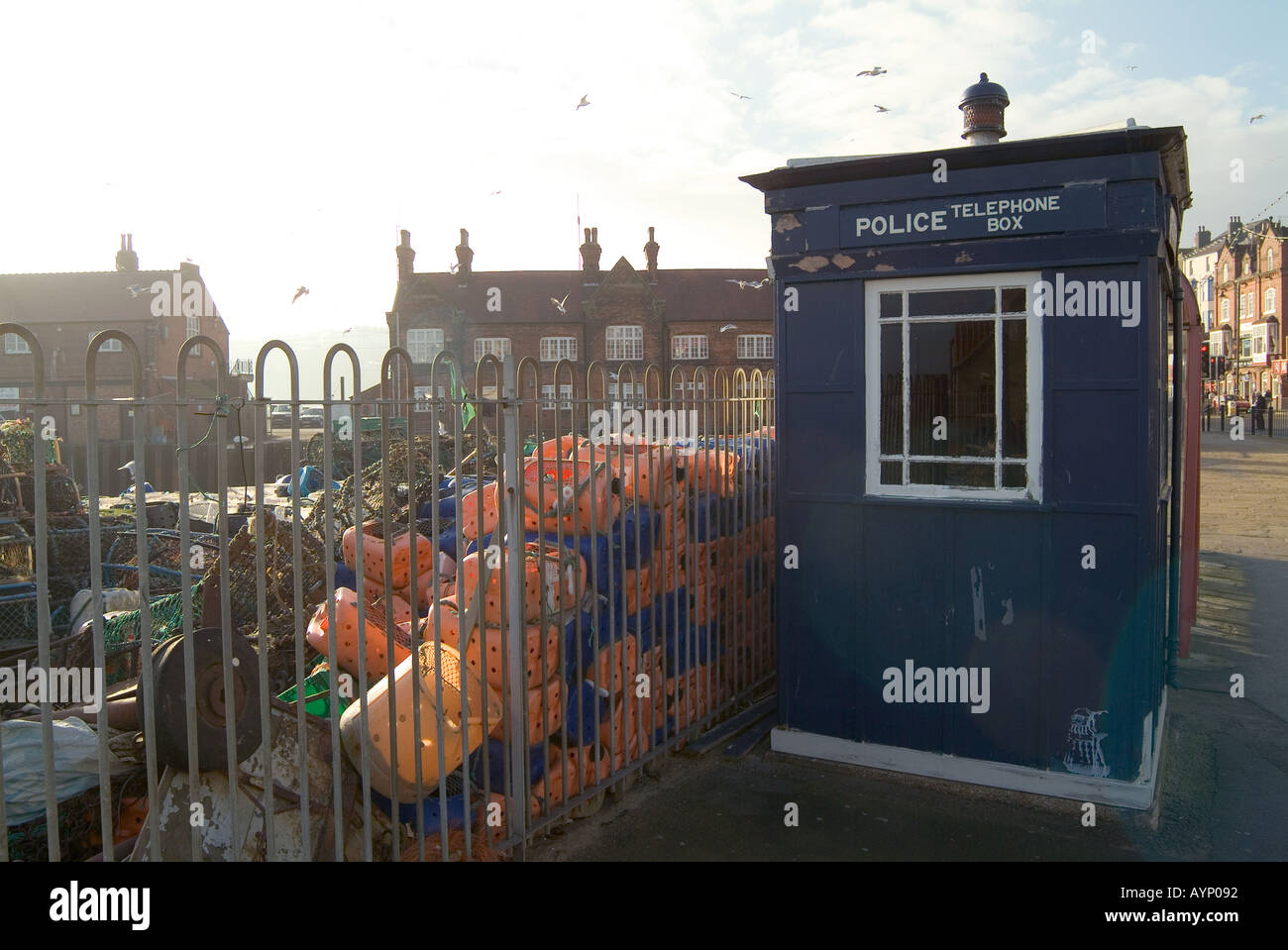 police phone box on seafront at scarborough seaside town in north ...