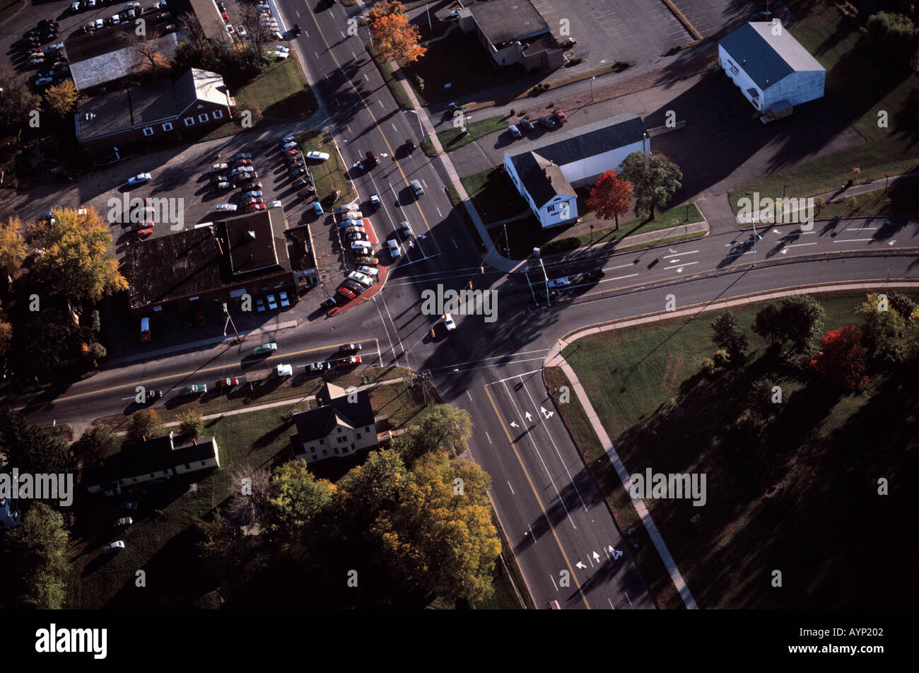Aerial view of small town Multi-lane crossroads Stock Photo - Alamy