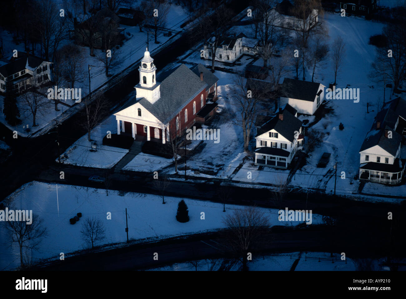 Aerial view church in rural town Stock Photo - Alamy