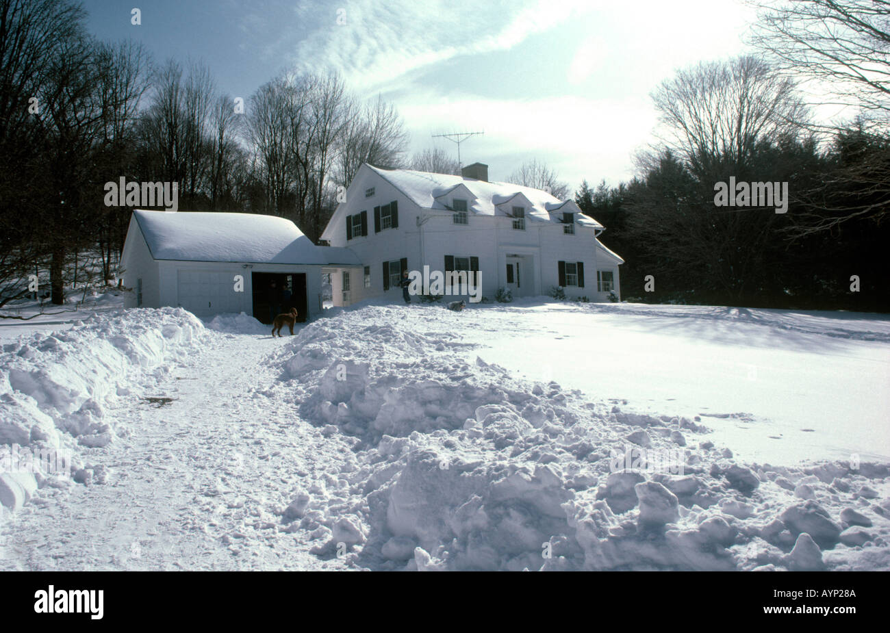 Suburban house in winter landscape New England USA Stock Photo - Alamy