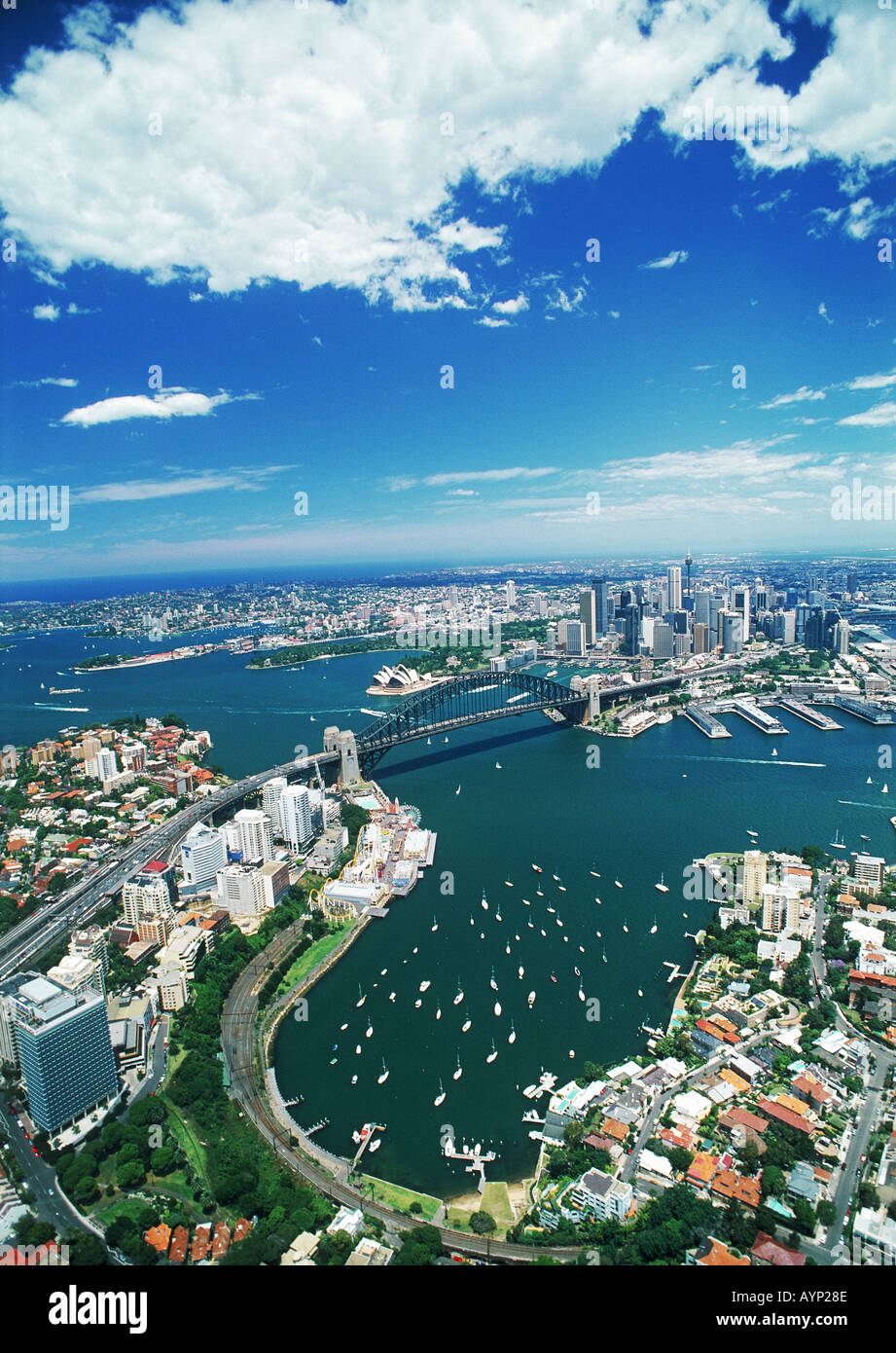 Aerial view of Sydney with Harbour Bridge from above North Sydney Stock ...