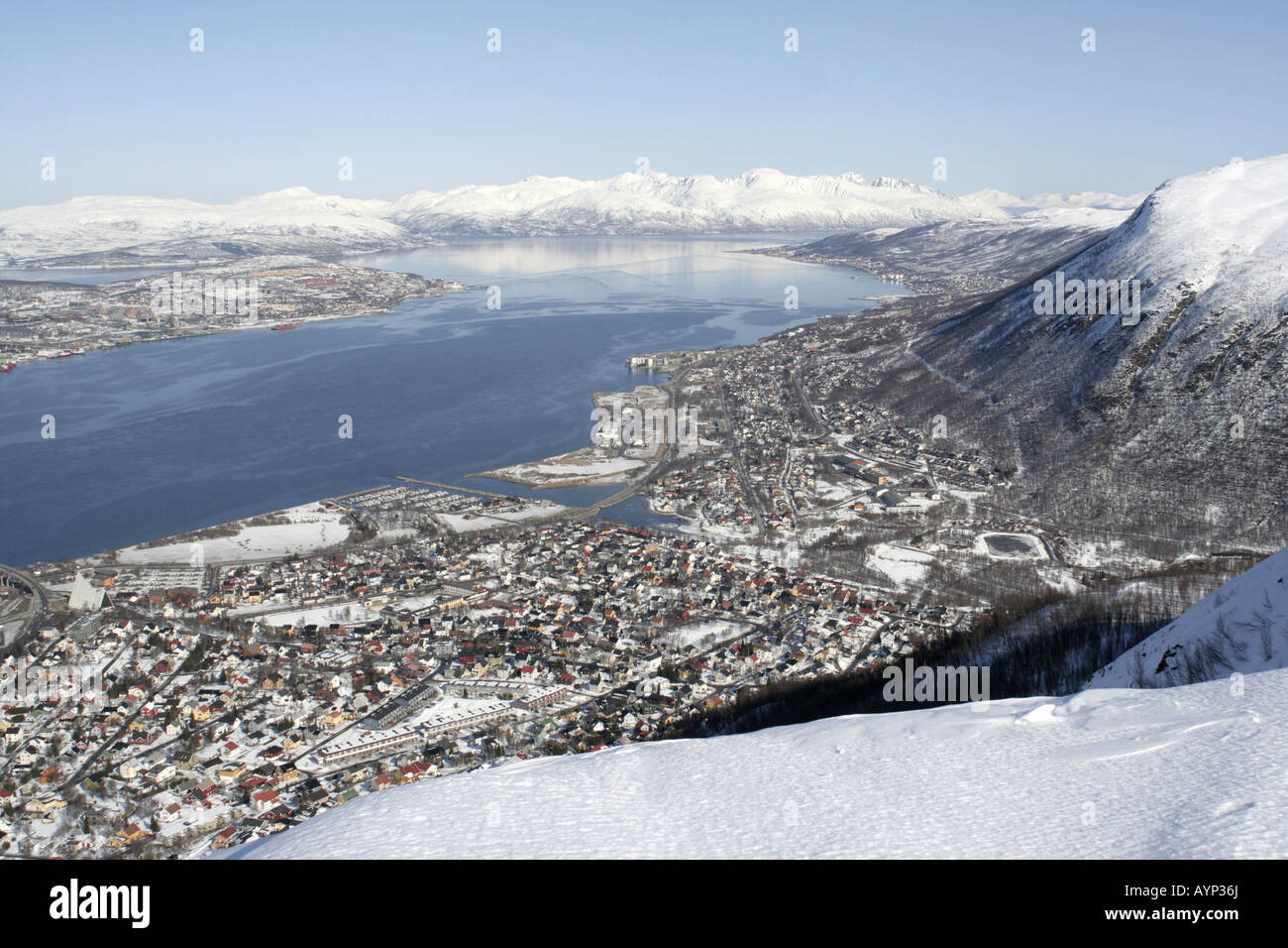 tromsoya island city of tromso from storsteinen cable car viewpoint ...