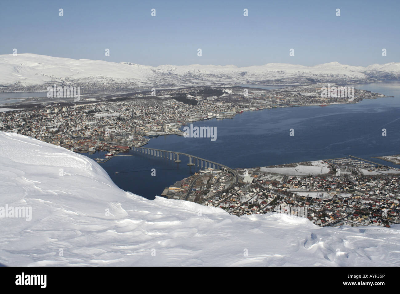 tromsoya island city of tromso from storsteinen cable car viewpoint ...