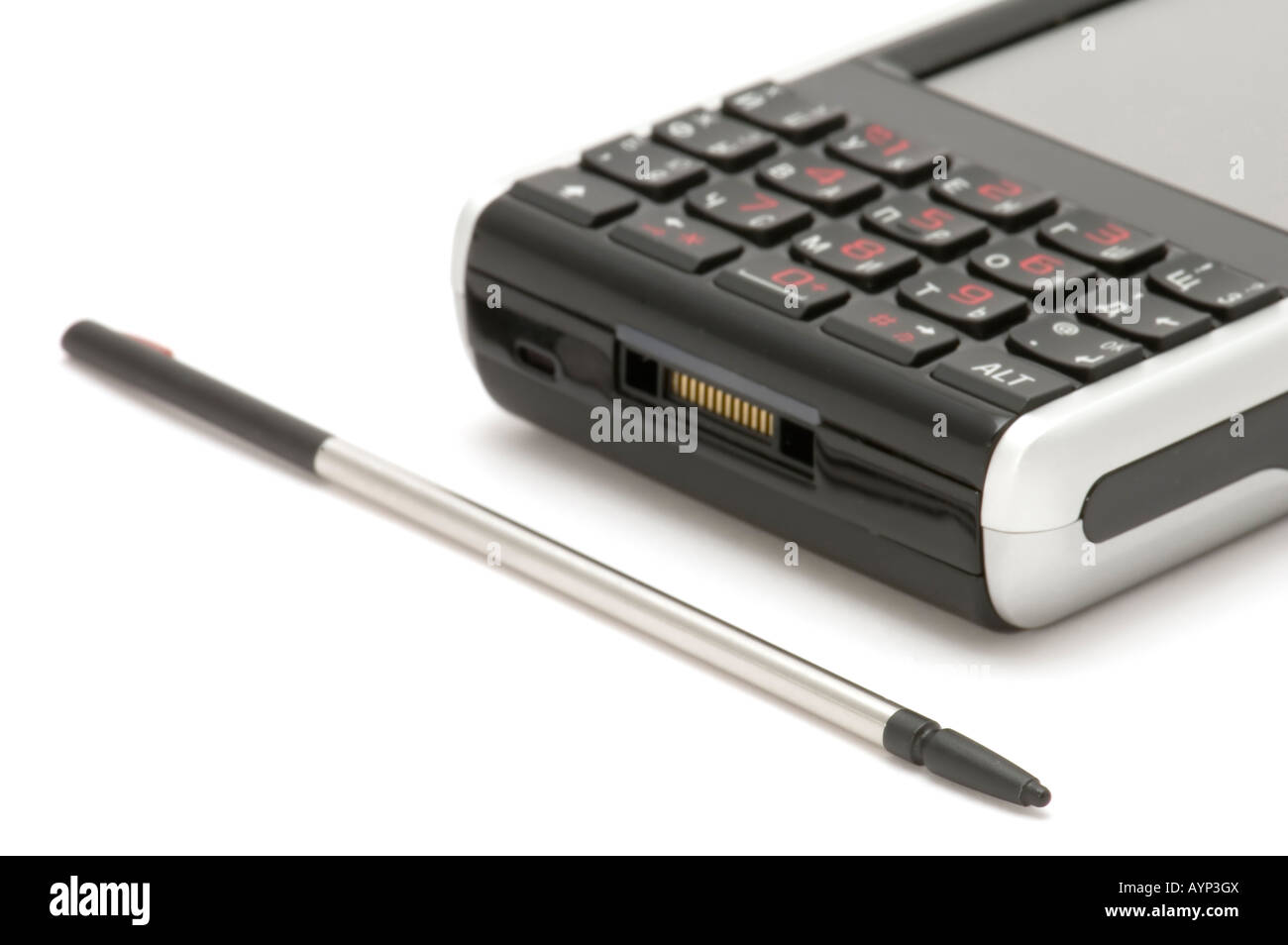 object on white mobile phone with pen Stock Photo - Alamy