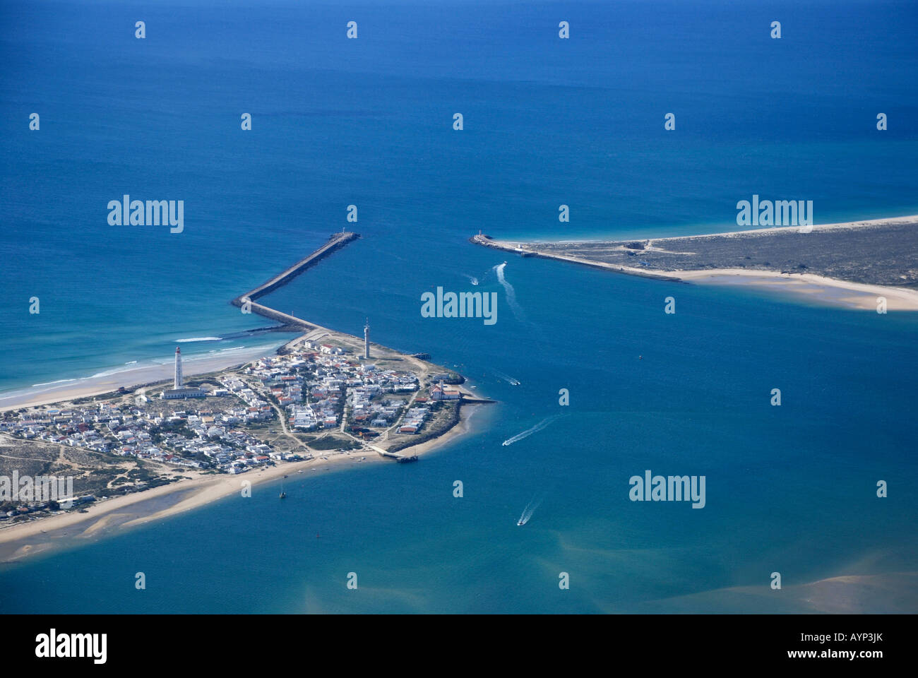 Aerial view of entrance to the port of Faro Algarve Portugal Stock ...