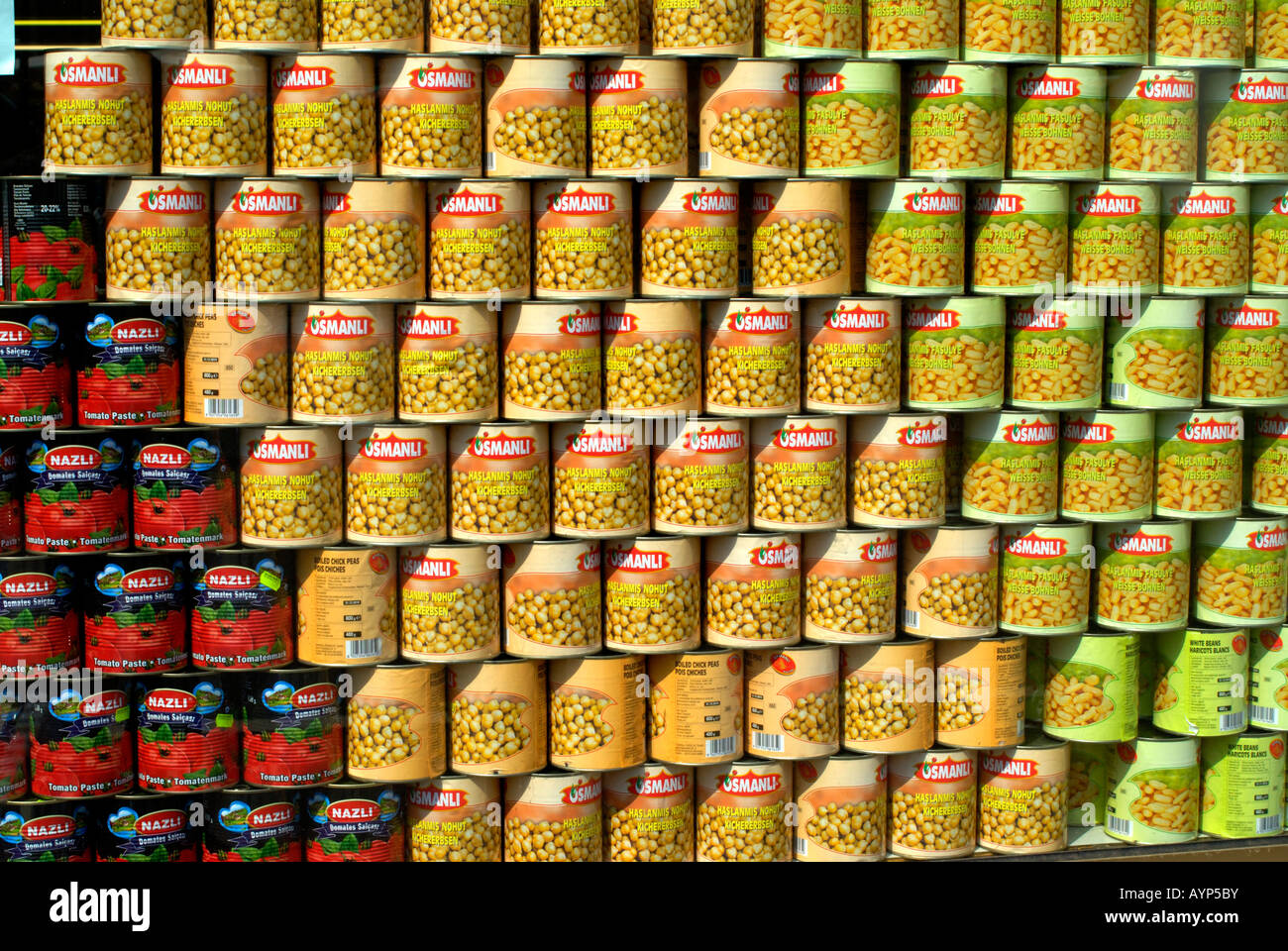 Canned food in a Turkish grocery store in Germany Stock Photo - Alamy