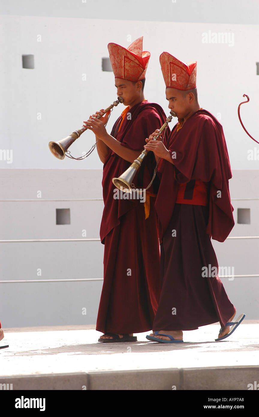 Tibetan buddhist monks with religious musical instruments Stock Photo ...