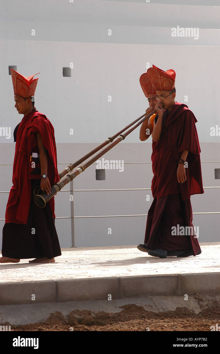 Tibetan buddhist monks with religious musical instruments Stock Photo ...