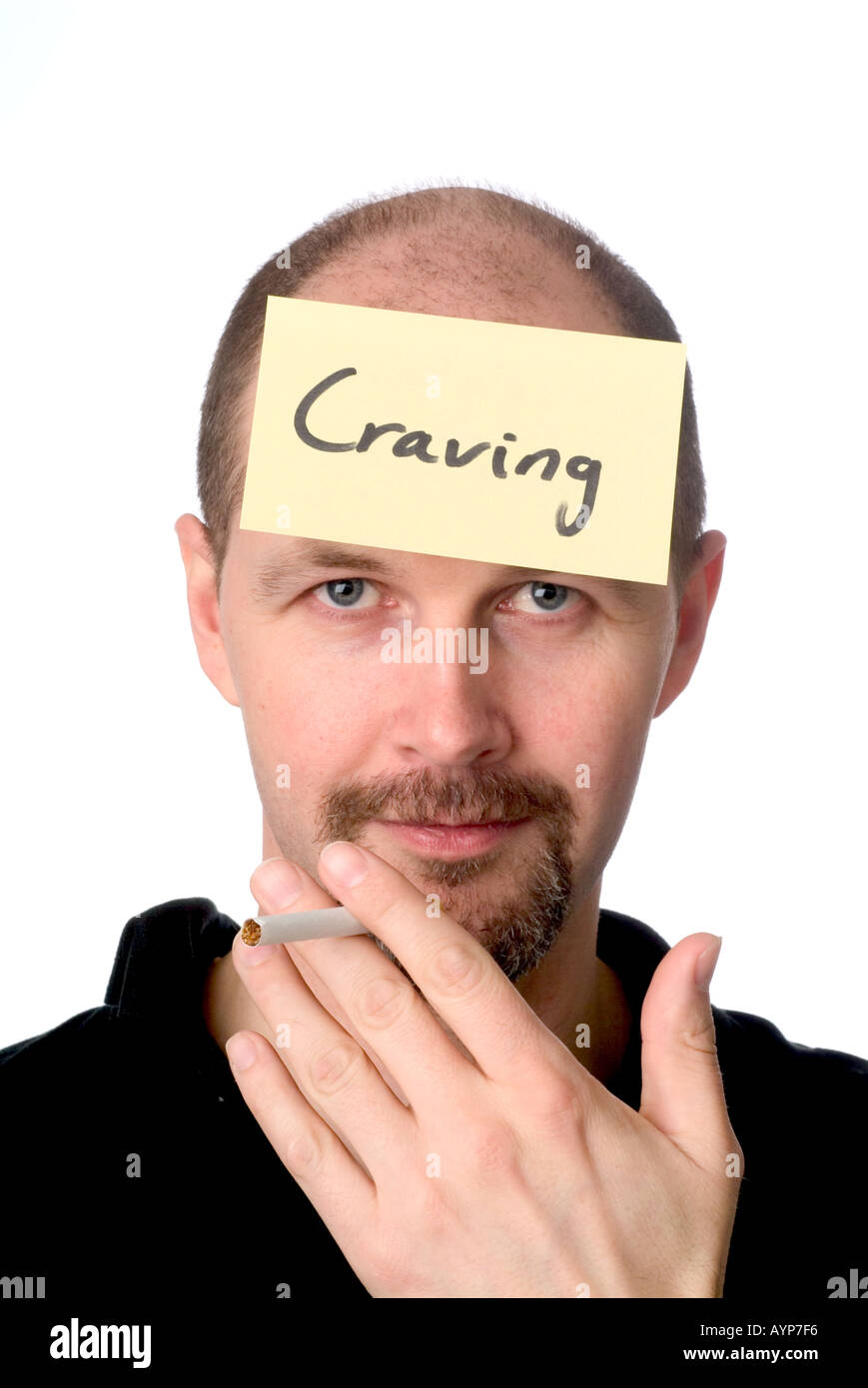 man with post it note on head thinking about stopping smoking thought ...