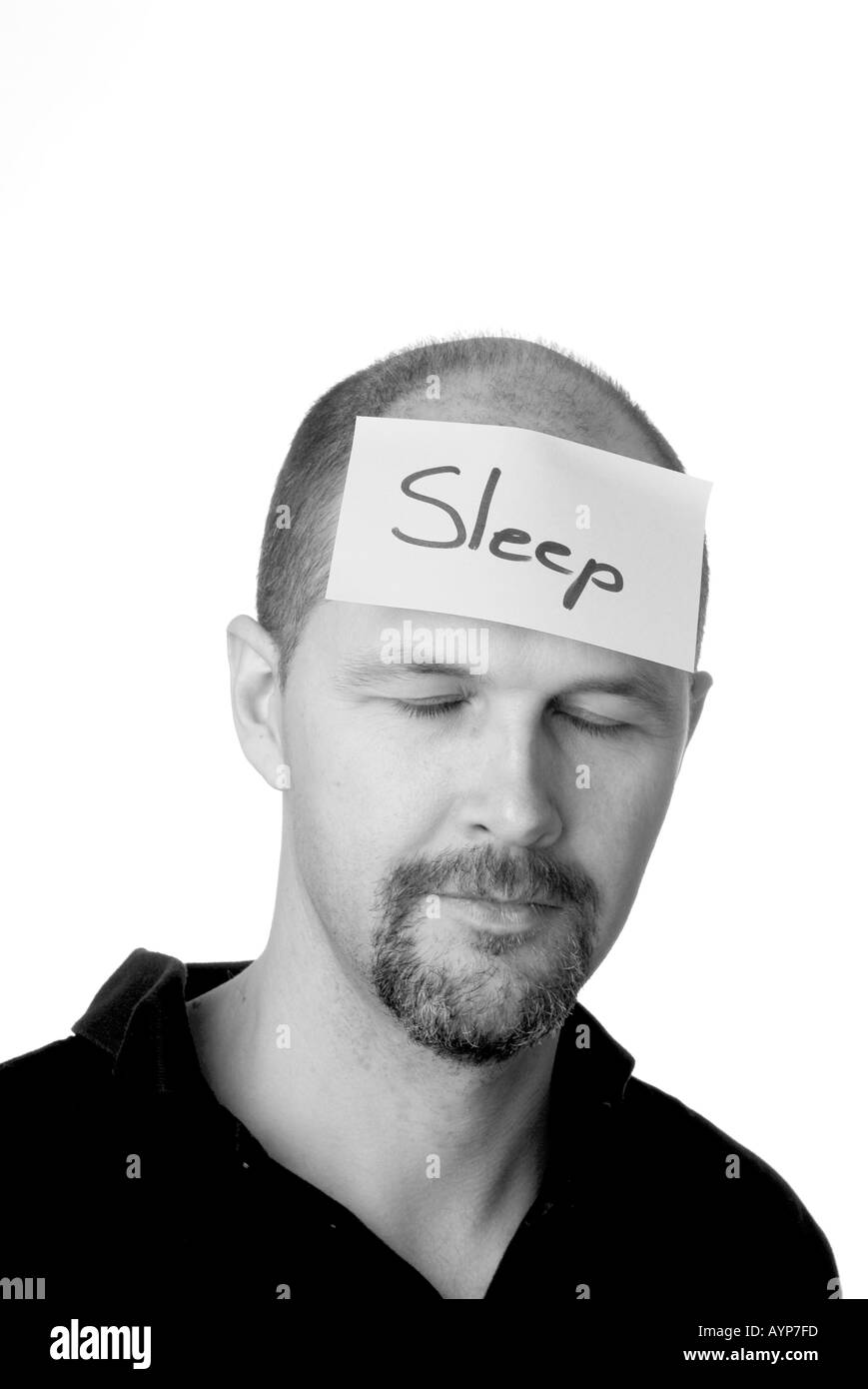 man with a post it note on his head representing that he is thinking ...