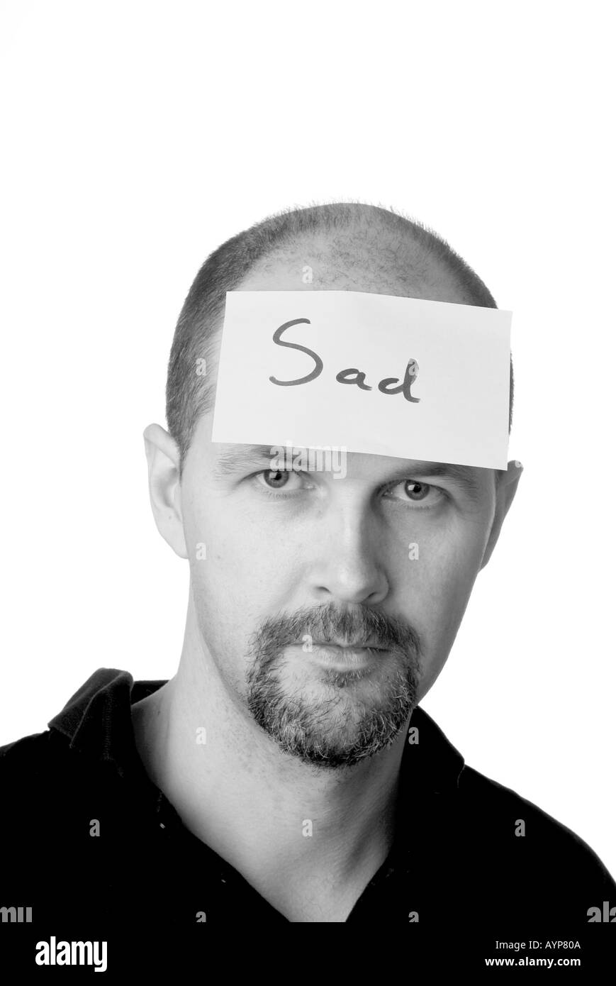 happy face man with post it note on head representing depression happy ...