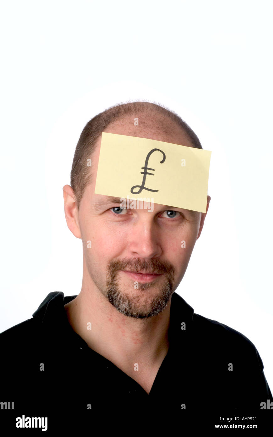money Man with post it note on head illustrating that he is thinking ...