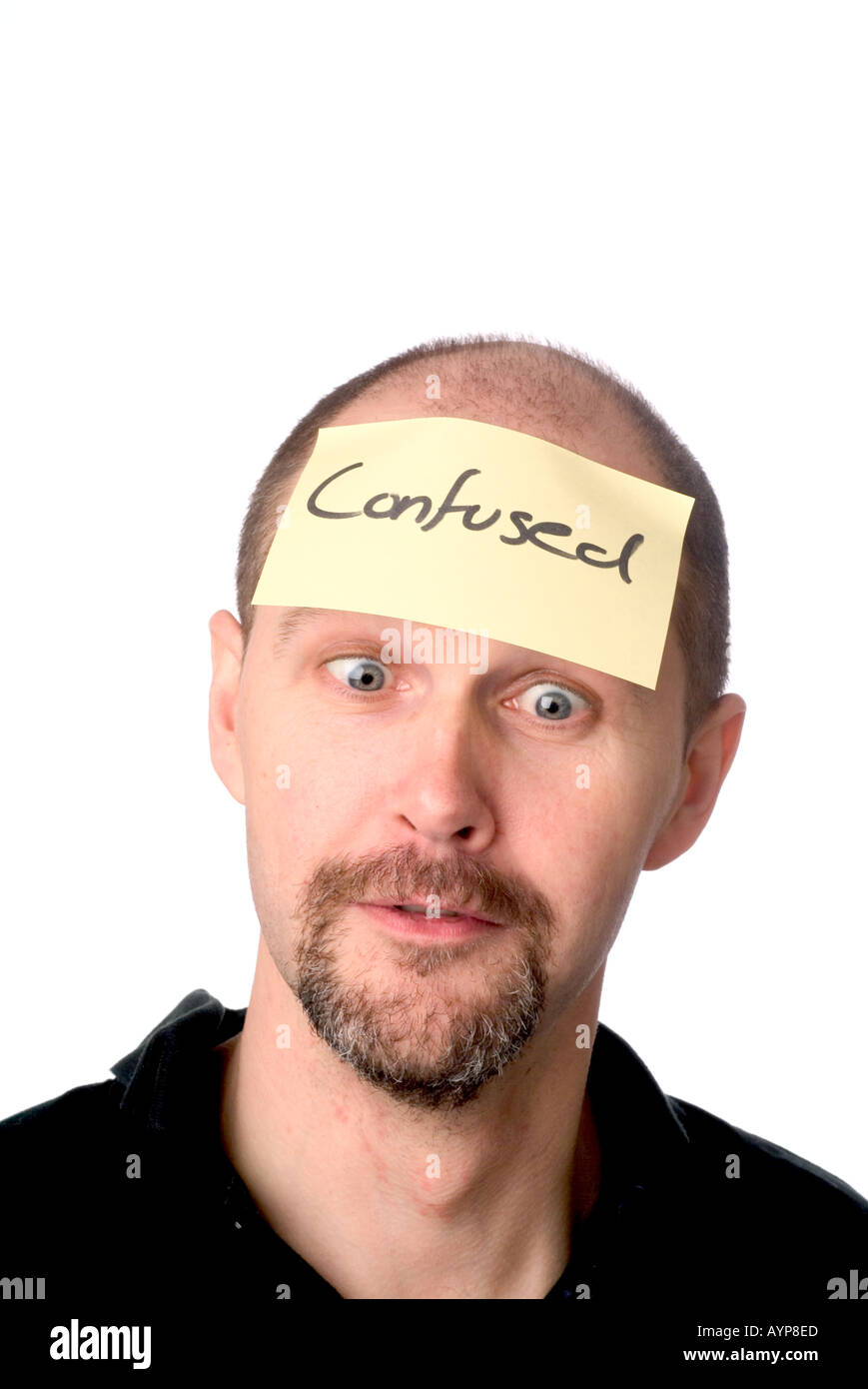 man with post it note on head depicting confusion confused don t ...