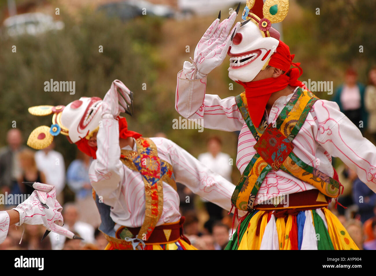 Lama skeleton dances mask dance cham Stock Photo - Alamy