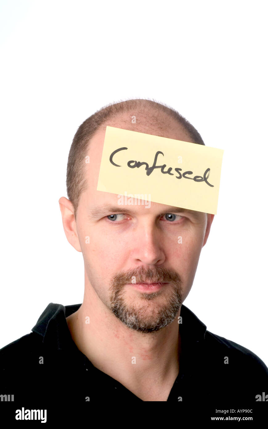 man with post it note on head man with post it note on head confusion ...